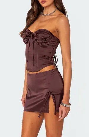 EDIKTED Bea Strapless Satin Corset Top