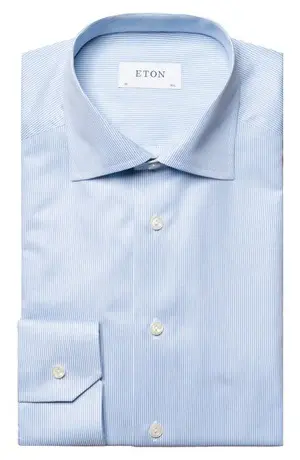 Eton Contemporary Fit Stripe Cotton Dress Shirt - Blue