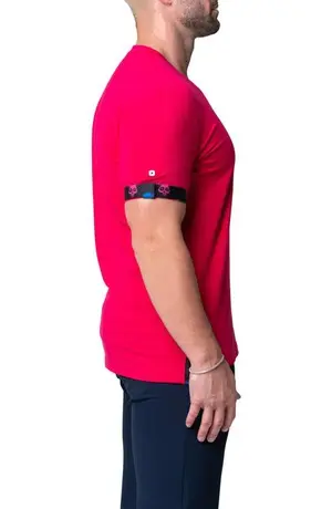 MACEOO Vivaldi Solid Skull Fuchsia V-neck Cotton T-shirt