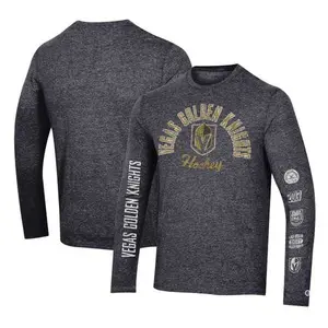 Champion Vegas Golden Knights Multi-logo Tri-blend Long Sleeve T-shirt - Black