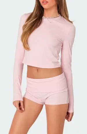 EDIKTED Meg Stretch Cotton Crop Top - Pink
