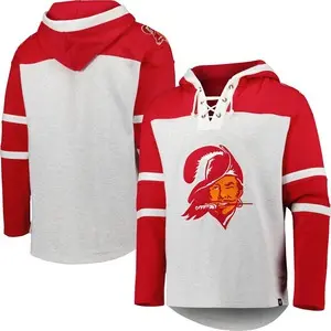 '47 Tampa Bay Buccaneers Heather Historic Logo Gridiron Lace-up Pullover Hoodie By - Gray