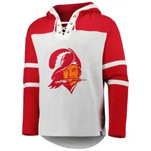 '47 Tampa Bay Buccaneers Heather Historic Logo Gridiron Lace-up Pullover Hoodie By - Gray