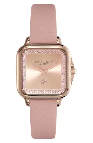 OLIVIA BURTON Grosvenor Leather Strap Watch - Rose