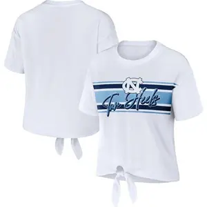 WEAR BY ERIN ANDREWS North Carolina Tar Heels Striped Front Knot Cropped T-shirt