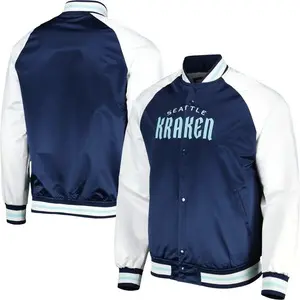 Mitchell & Ness Deep Sea Blue/white Seattle Kraken Primetime Raglan Satin Full-snap Jacket - Navy