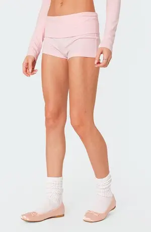 EDIKTED Meg Foldover Shorts - Pink