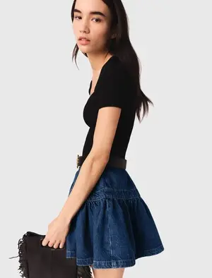 Maje Ribbed Stretch Knit Top With Sweetheart Neckline - Black