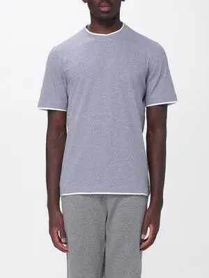 Brunello Cucinelli Crewneck Cotton T-shirt With Contrast Trims - Grey