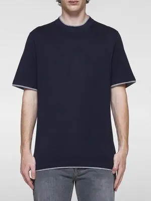 Brunello Cucinelli Crewneck Cotton T-shirt With Contrast Trims Navy