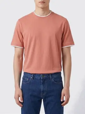 Brunello Cucinelli Crewneck Cotton T-shirt With Contrast Trims - Orange