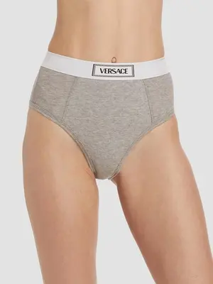 Versace Ribbed Logo Brief - Grey Melanges