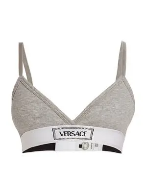 Versace Rib-knit Logo Bralette Grey Melanges