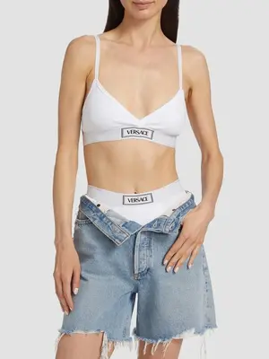 Versace Rib-knit Logo Bralette - White