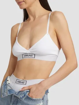 Versace Rib-knit Logo Bralette - White