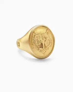 David Yurman Petrvs® Wolf Signet Ring - All 18k Yellow Gold