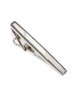 LINK UP Dotted Frame Mother Of Pearl Strip Short Tie Bar - White