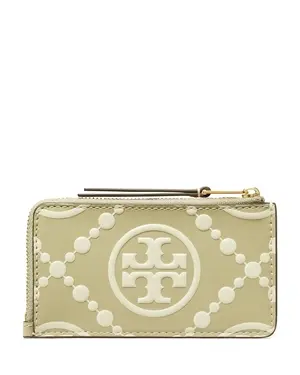 Tory Burch T Monogram Contrast Embossed Leather Zip Card Case