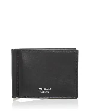 FERRAGAMO Florence Leather Money Clip Bifold Wallet - Nero.