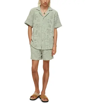 Oas Galbanum Cuba Cotton Blend Crochet Camp Shirt - Green