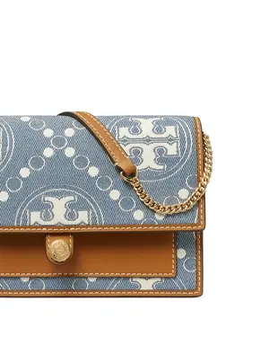 Tory Burch T Monogram Denim Chain Wallet