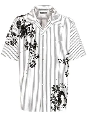 Dolce & Gabbana Floral-print Striped Shirt - White