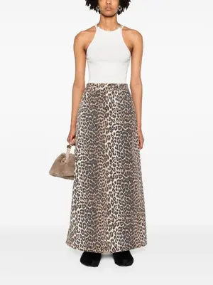 GANNI High-waisted Leopard-print Denim Midi Skirt - Neutrals