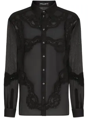 Dolce & Gabbana Lace-embellished Sheer Organza Shirt
