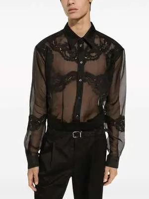 Dolce & Gabbana Lace-embellished Sheer Organza Shirt