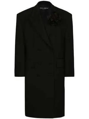 Dolce & Gabbana Floral-appliqué Virgin Wool Coat