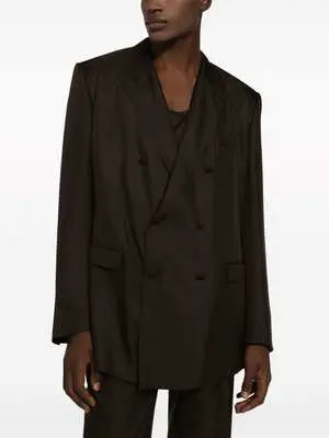 Dolce & Gabbana Double-breasted Silk Blazer - Brown