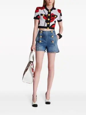 Balmain Floral-jacquard Cropped Cardigan - White