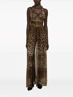 Dolce & Gabbana Leopard-print Halterneck Gown - Brown