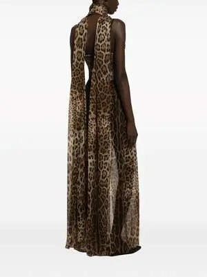 Dolce & Gabbana Leopard-print Halterneck Gown - Brown