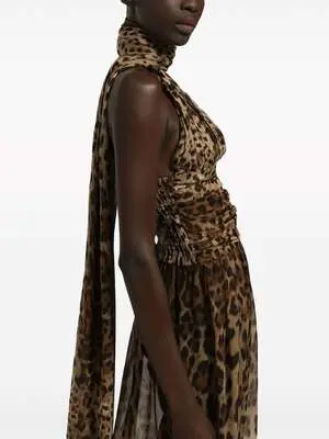 Dolce & Gabbana Leopard-print Halterneck Gown - Brown
