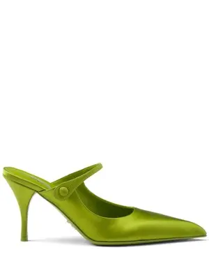 Prada 75mm Pointed Satin Mules - Green | Editorialist