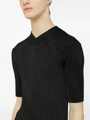 JIL SANDER Ribbed-knit V-neck T-shirt