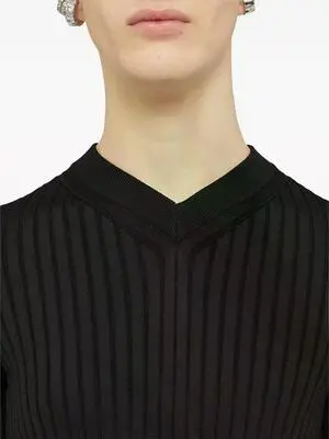 JIL SANDER Ribbed-knit V-neck T-shirt