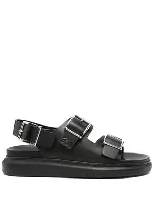 Alexander McQueen Logo-debossed Leather Sandals - Black/silver