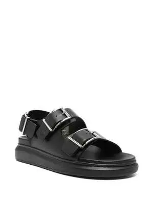 Alexander McQueen Logo-debossed Leather Sandals - Black/silver