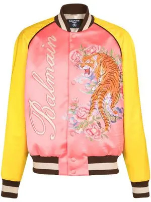 Balmain Tiger-embroidered Satin Bomber Jacket