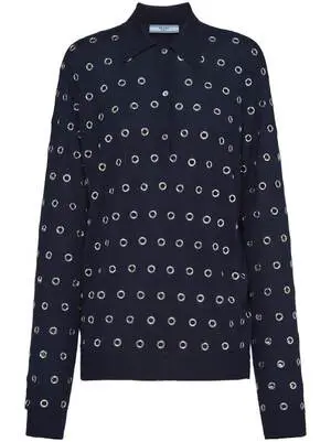 Prada Eyelet-detailed Knitted Polo Shirt