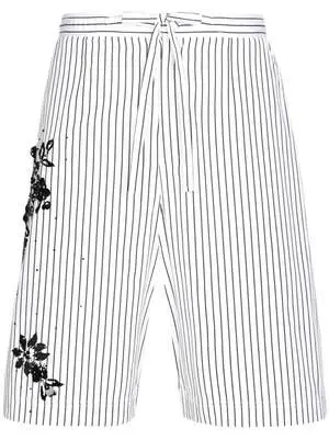Dolce & Gabbana Floral-detail Striped Bermuda Shorts - White