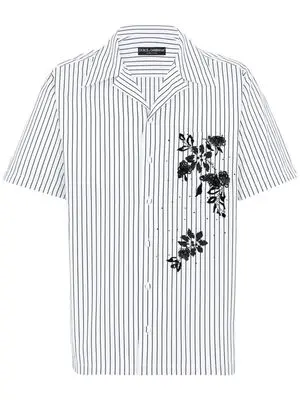 Dolce & Gabbana Floral-print Striped Shirt - White