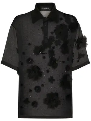 Dolce & Gabbana Floral-appliqué Sheer Polo Shirt