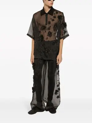 Dolce & Gabbana Floral-appliqué Sheer Polo Shirt