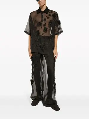 Dolce & Gabbana Floral-appliqué Sheer Polo Shirt