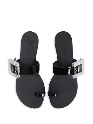 GIUSEPPE ZANOTTI Miss Buckle Crystal-embellished Patent Sandals - Black