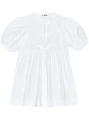 GANNI Poplin Tie String Mini Dress - White