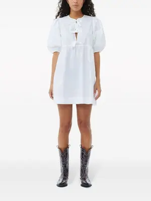 GANNI Poplin Tie String Mini Dress - White